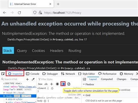 Net 7 Document Dark Mode For Developer Exception Page · Issue 26356