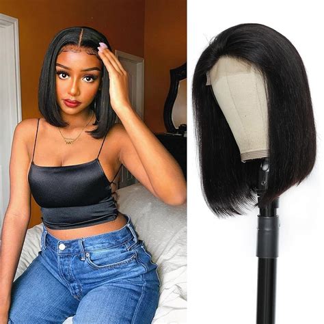 Buy Inch Short Bob Wig Human Hair X Glueless Straight Bob Lace Front Wigs Human Hair