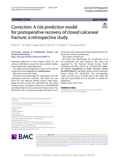 Pdf Correction A Risk Prediction Model For Postoperative Recovery Of