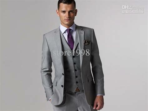 Custom Made Slim Fit Groom Tuxedos Light Grey Best Man Suit Notch Lapel