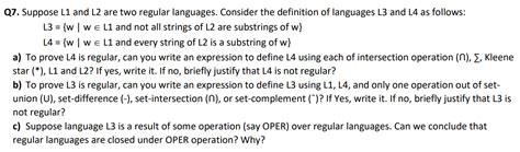 Solved Q7 ﻿suppose L1 ﻿and L2 ﻿are Two Regular Languages