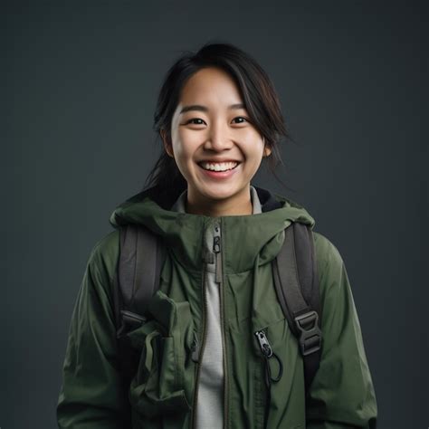 Premium Ai Image Portrait Of A Young Asian Woman Smiling Wearing A