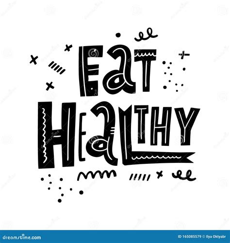 Eat Healthy Motivation Lettering Phrase Hand Drawn Vector