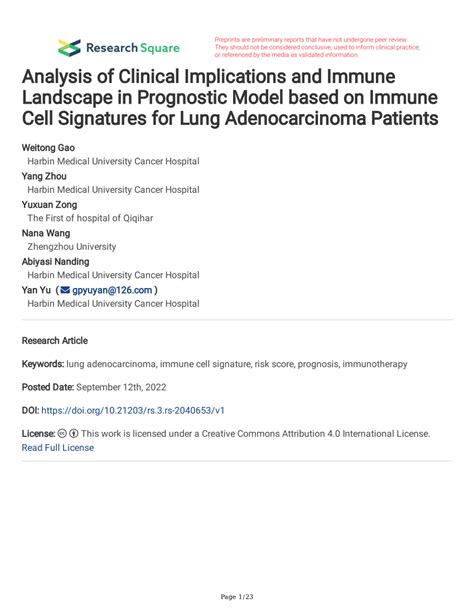 Pdf Analysis Of Clinical Implications And Immune Landscape In