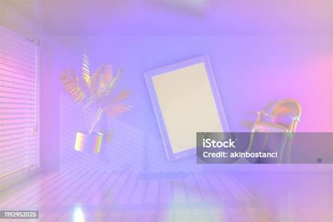 햇빛 무중력 3d 렌더링이있는 무지개 빛깔의 거실 빈 프레임 공중 부양에 대한 스톡 사진 및 기타 이미지 공중 부양 암체어 0명 Istock