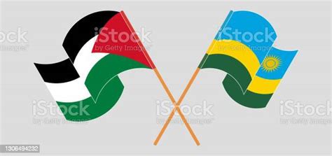 팔레스타인과 르완다의 교차하고 흔들리는 깃발 Palestine Liberation Organization에 대한 스톡 벡터 아트
