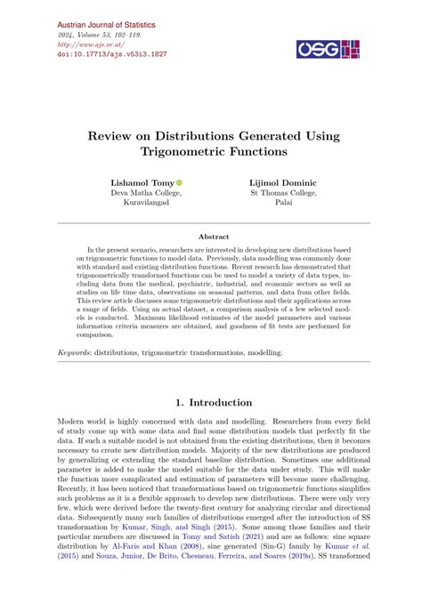 Pdf Review On Distributions Generated Using Trigonometric Functions