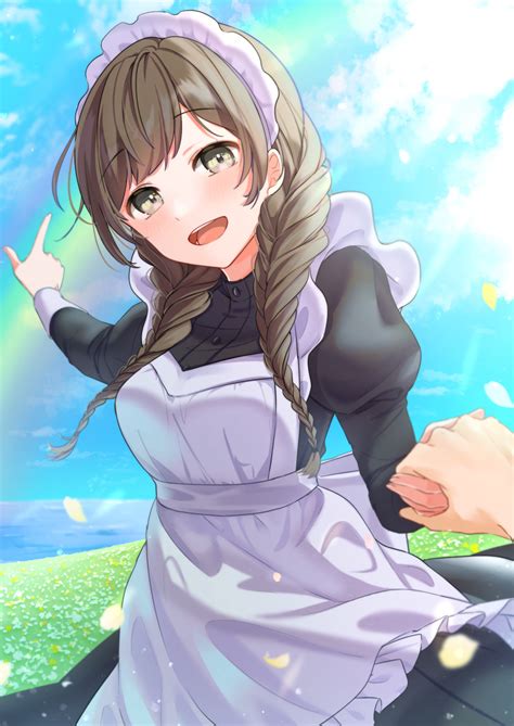 Safebooru 1girl D Absurdres Apron Bangs Black Dress Blue Sky Blush