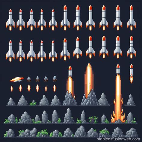Pixel Art Missile Rocket Sprite Sheet Stable Diffusion Online