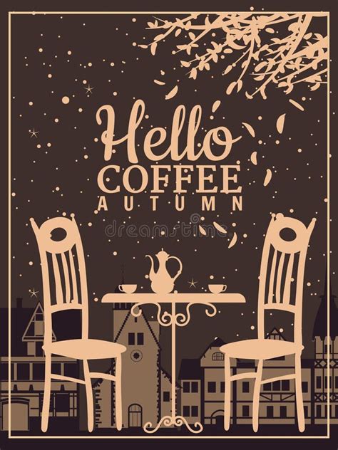 Hello Coffee Autumn Street Cafe Outdoor Park Fall Mood Night Stock