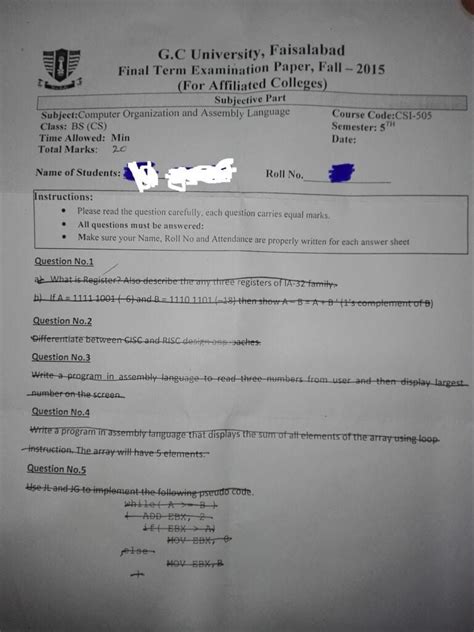 Bscs Gcuf Past Paper For Affiliated Colleges Bscs Past Paper Gcuf