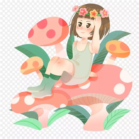 女孩花朵手绘蘑菇春天png图片素材下载图片编号7264353 Png素材网