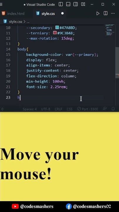 Text On Mouse Move Animation In Html Css Shorts Css Youtube
