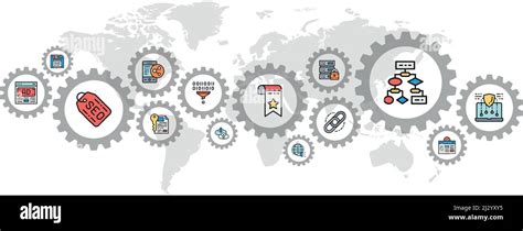 Seo Banner With Colored Web Icons Bookmark Hosting Hyperlink