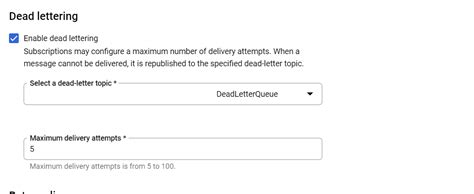 Google Cloud Platform PubSub Message Not Getting Pushed To Dead Letter After Max Retry
