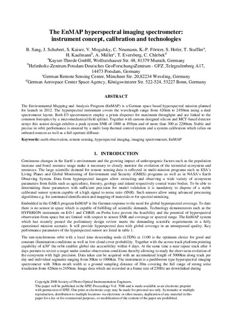 Pdf The Enmap Hyperspectral Imaging Spectrometer Instrument Concept Calibration And