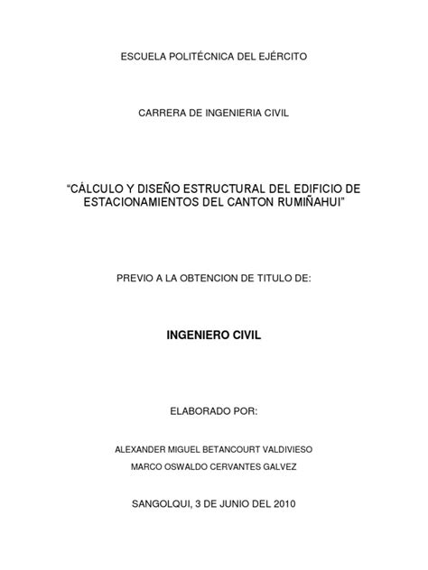 Calculo Y Diseño Estructural Edificio Estacionamiento Tesis Espe Pdf Pdf