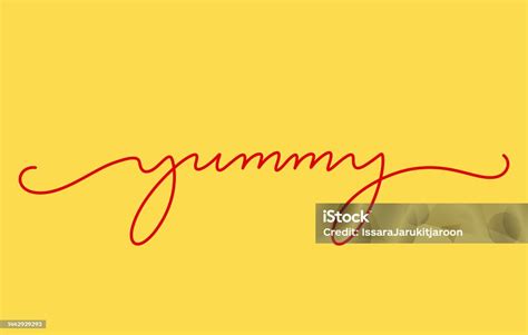 Continuous Line Drawing Of Yummy Word Lettering Design Stock