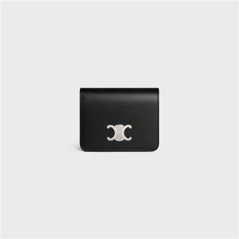 PORTEFEUILLE COMPACT TRIOMPHE EN VEAU BRILLANT NOIR CELINE