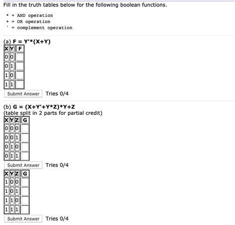 Solved Fill In The Truth Tables Below For The Following