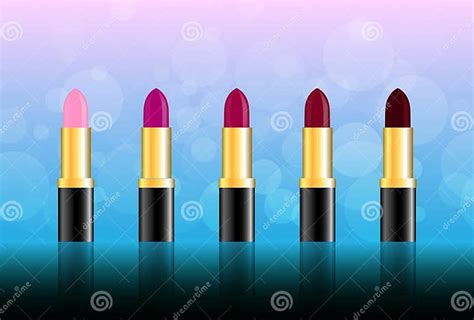 Realistic Set Of Different Lipstick Color Palette In Shiny Gold And