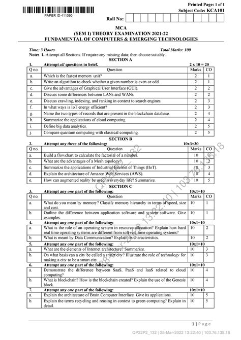 mca 1 sem fundamental of computer emerging technology kca101 2022