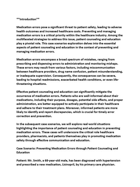 Preventing And Managing Medication Errors Patient Counseling And Educationm Pdf Medical