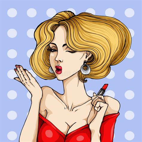 A Mulher sexy Do Pop Art Batom Vermelho Beijou Um Homem Ilustração do Vetor Ilustração