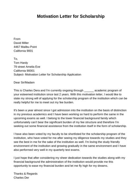 Motivation Letter For Scholarship Sample