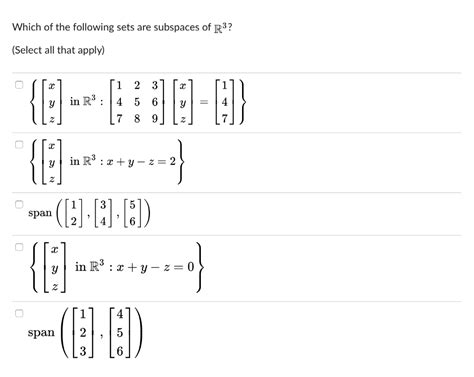 solved which of the following sets are subspaces of r3