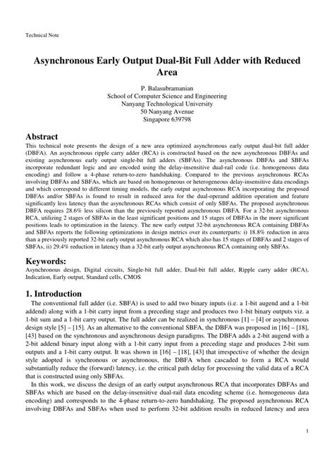 Pdf Area Optimized Asynchronous Early Output Dual Bit Full Adder