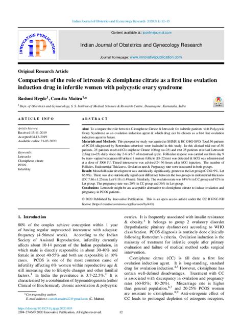 Pdf Comparison Of The Role Of Letrozole And Clomiphene Citrate As A
