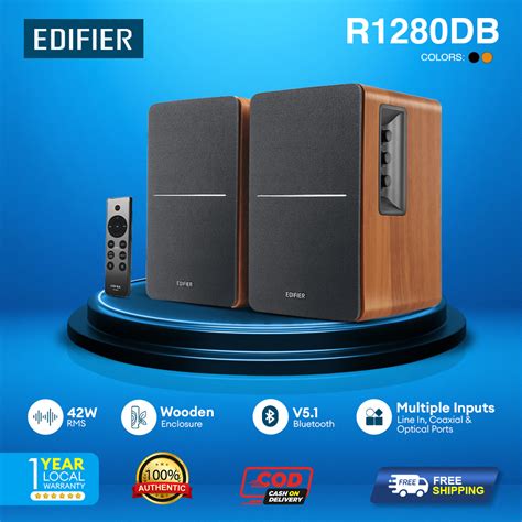 Edifier R1280DB Powered Bluetooth Bookshelf Speakers Optical Input Wireless Studio Monitors