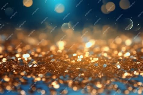 Premium Photo Gold And Blue Glitter Light Bokeh Background