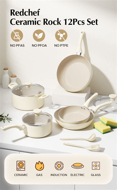 Redchef Nonstick Ceramic Rock 12 Pcs Cookware Set Non Pfas And Ptfe