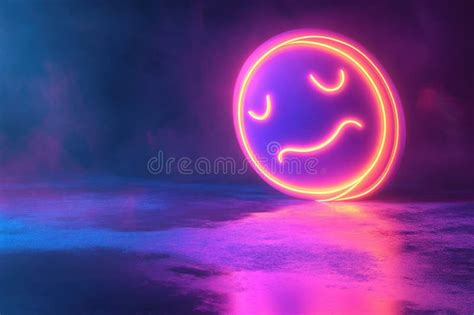 Bright Neon Smiley Face Glowing In A Dark Space With Colorful