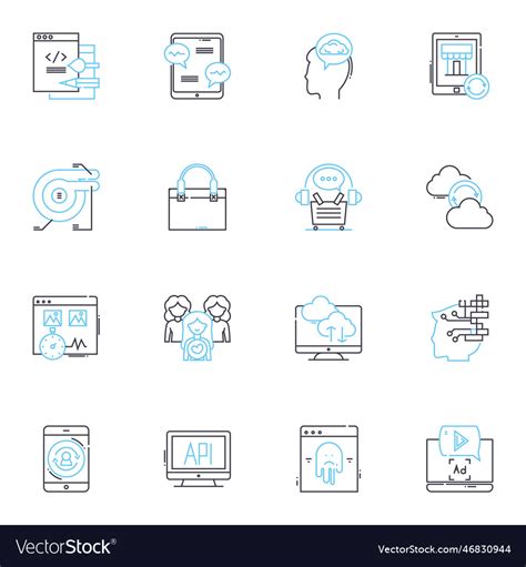 Digital Optimization Linear Icons Set Algorithm Vector Image