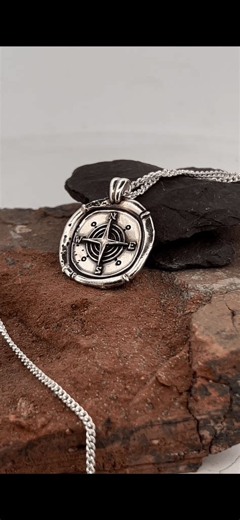 Compass Aged Necklace Unique Silver Jewelry Compass Jewelry Old Jewelry