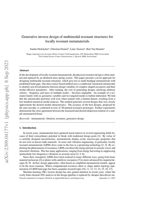 Pdf Generative Inverse Design Of Multimodal Resonant Structures For Locally Resonant Metamaterials