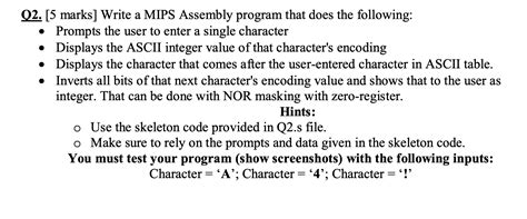 Solved Q2 3 Marks Write A Mips Assembly Program That Does
