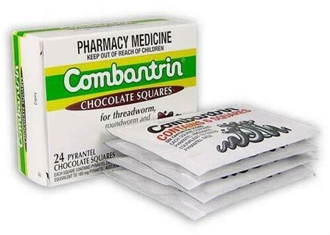 Combantrin 24 Chocolate Pyrantel Squares For Threadworm Roundworm And H