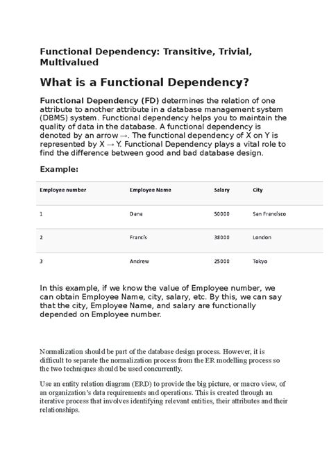 Dbms Unit 3 Notes Functional Dependency Transitive Trivial Multivalued What Is A Functional
