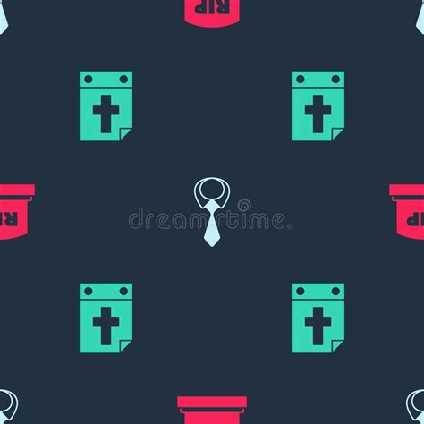 Set Tombstone With Rip Written Tie And Calendar Death On Seamless Pattern Vector Stock Vector