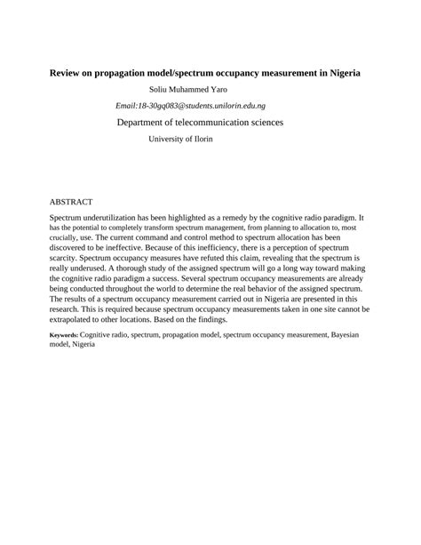 Pdf Review On Propagation Modelspectrum Occupancy Measurement In Nigeria