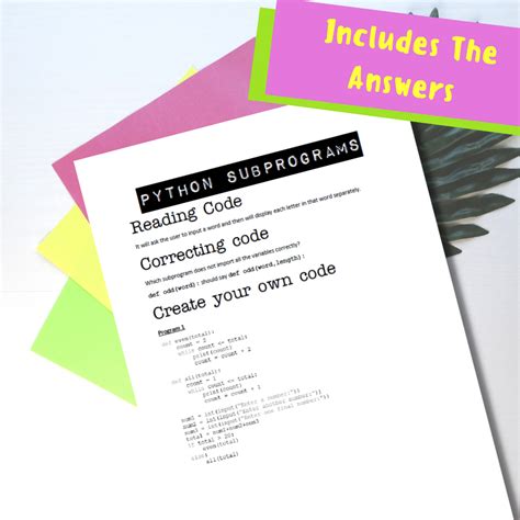Python Subprograms Programming Challenges Teaching Resources