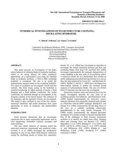 Pdf Numerical Investigations Of Fluid Structure Coupling Oscillating Hydrofoil