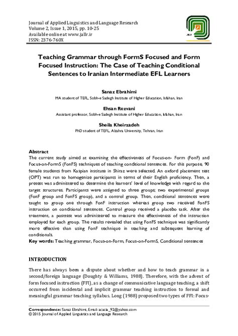 Pdf Teaching Grammar Through Forms Focused And Form Focused Instruction The Case Of Teaching