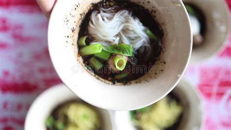 Thai Boat Noodle Soup Thailand Style Rice Noodle Broth With Pork Blood