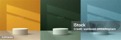 파란색 짙은 녹색 노란색 3d 배경 흰색 실린더 받침대 연단 창 조명 및 그림자 오버레이 세트 벡터 추상 최소 벽 장면 모형