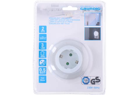 Grundig Φωτάκι Νυκτός Ψυχρό Λευκό με 3 Led Αισθητήρα και Πρίζα Praktiker